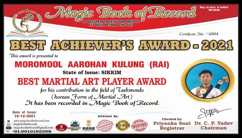M. Aarohan Kulung Rai - Martial Artist - Sikkim - Magic Book of Record
